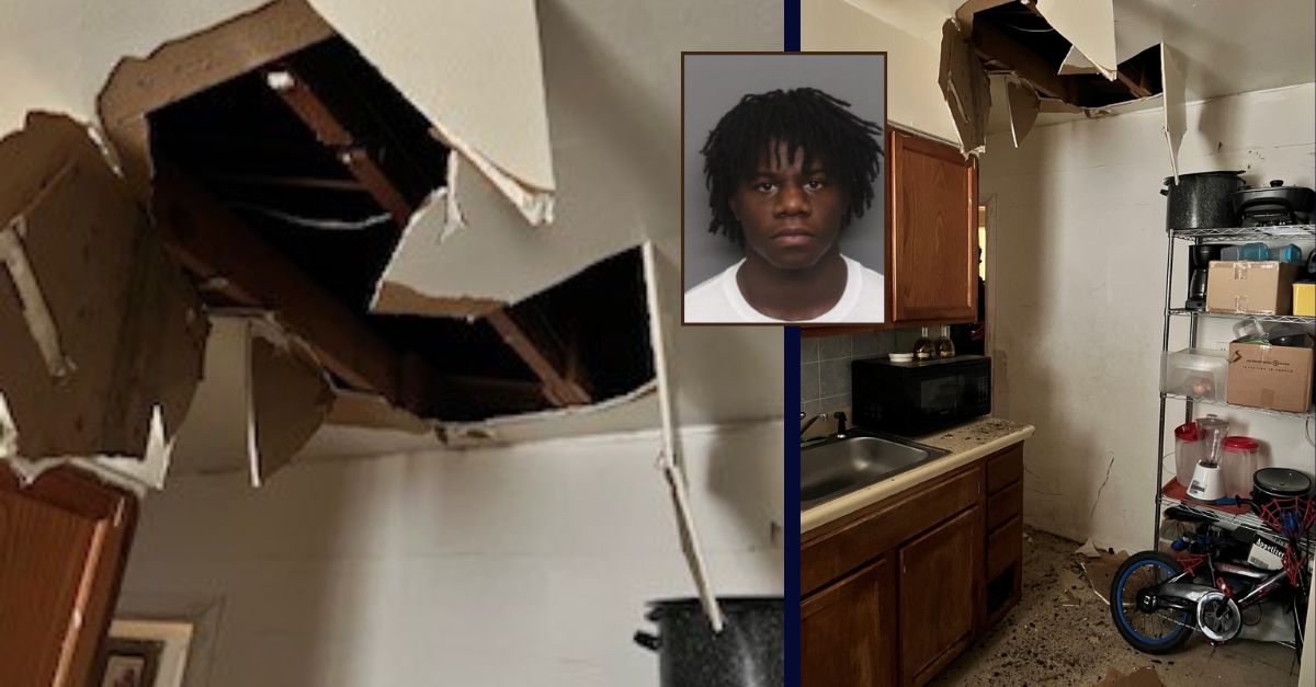 Murder suspect arrested after falling through ceiling